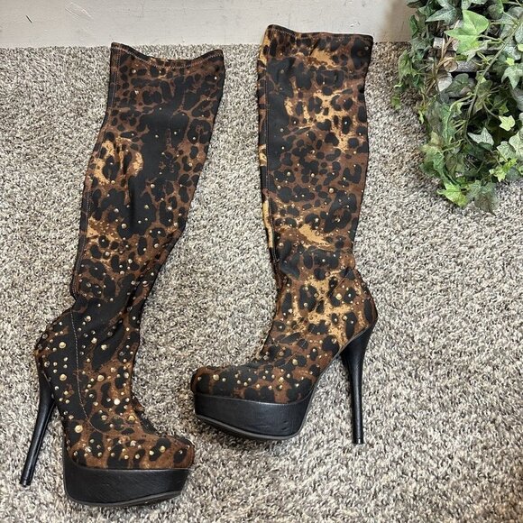 Bakers | Shoes | Vtg Y2k Leopard Bakers Platform Boots Thigh High ...